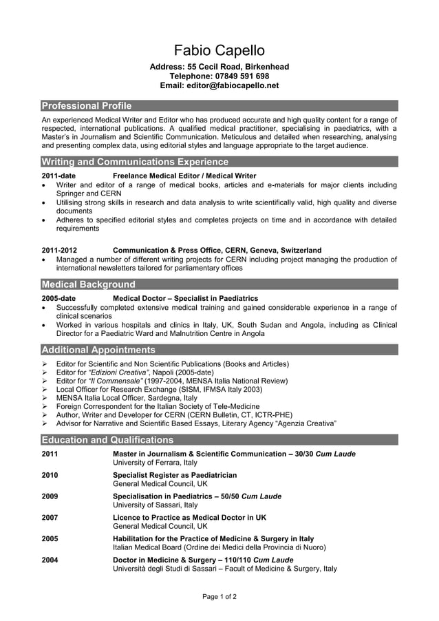 Fabio_Capello_CV | PDF | Healthcare Industry | Industries