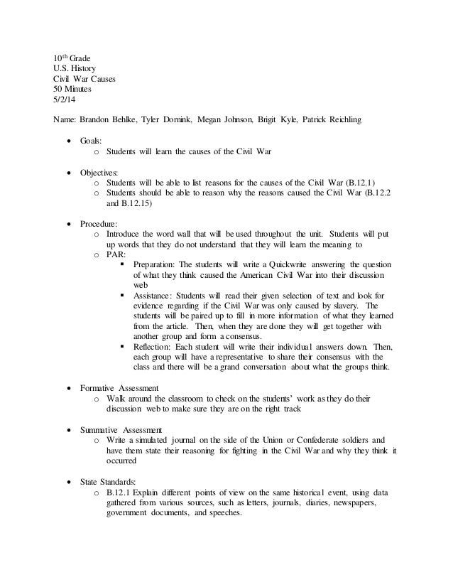 Civil War Causes Lesson Plan