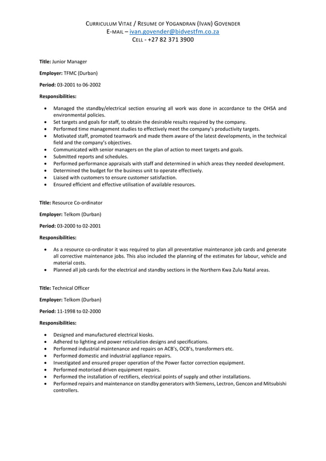 Detailed CV 11 Nov 15 | PDF