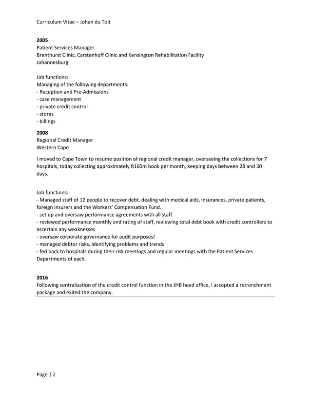 Johan du Toit - Curriculum Vitae | PDF