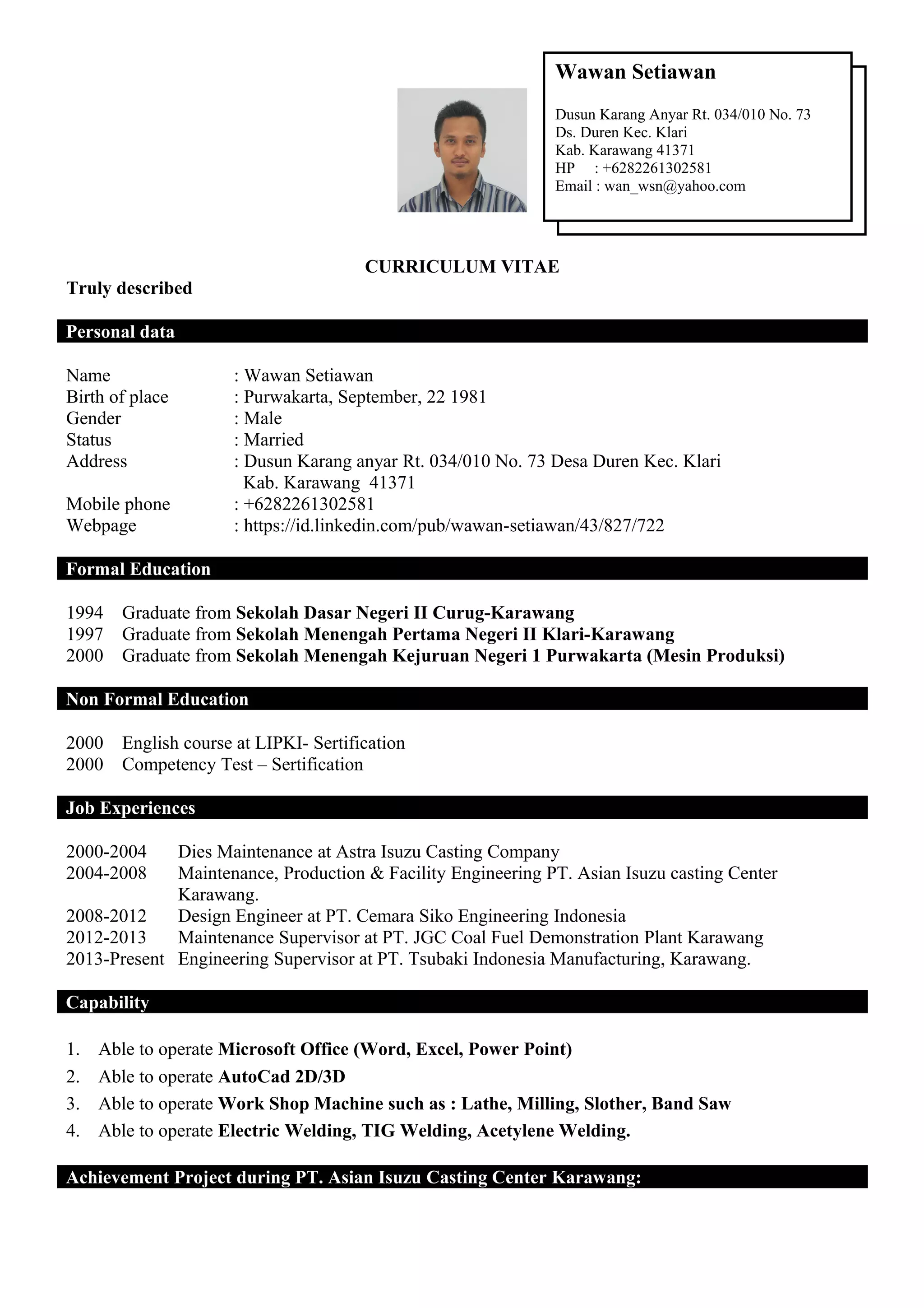 CV Wawan Setiawan | PDF