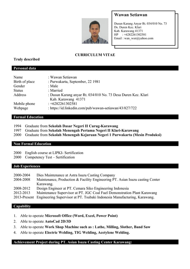 CV Wawan Setiawan | DOC | Technology & Computing