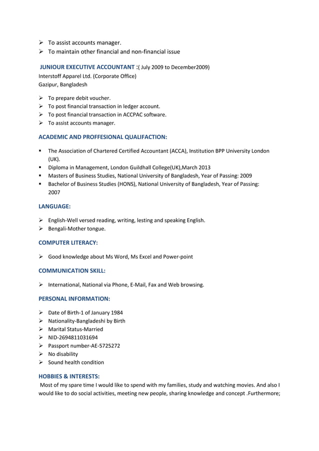 CV for Tanzeel Azad | PDF | Business Accounting & Finance | Business