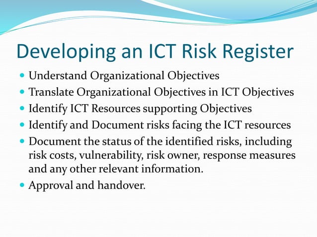 DEVELOPING AN ICT RISK REGISTER | PPTX | Business | Business and Finance