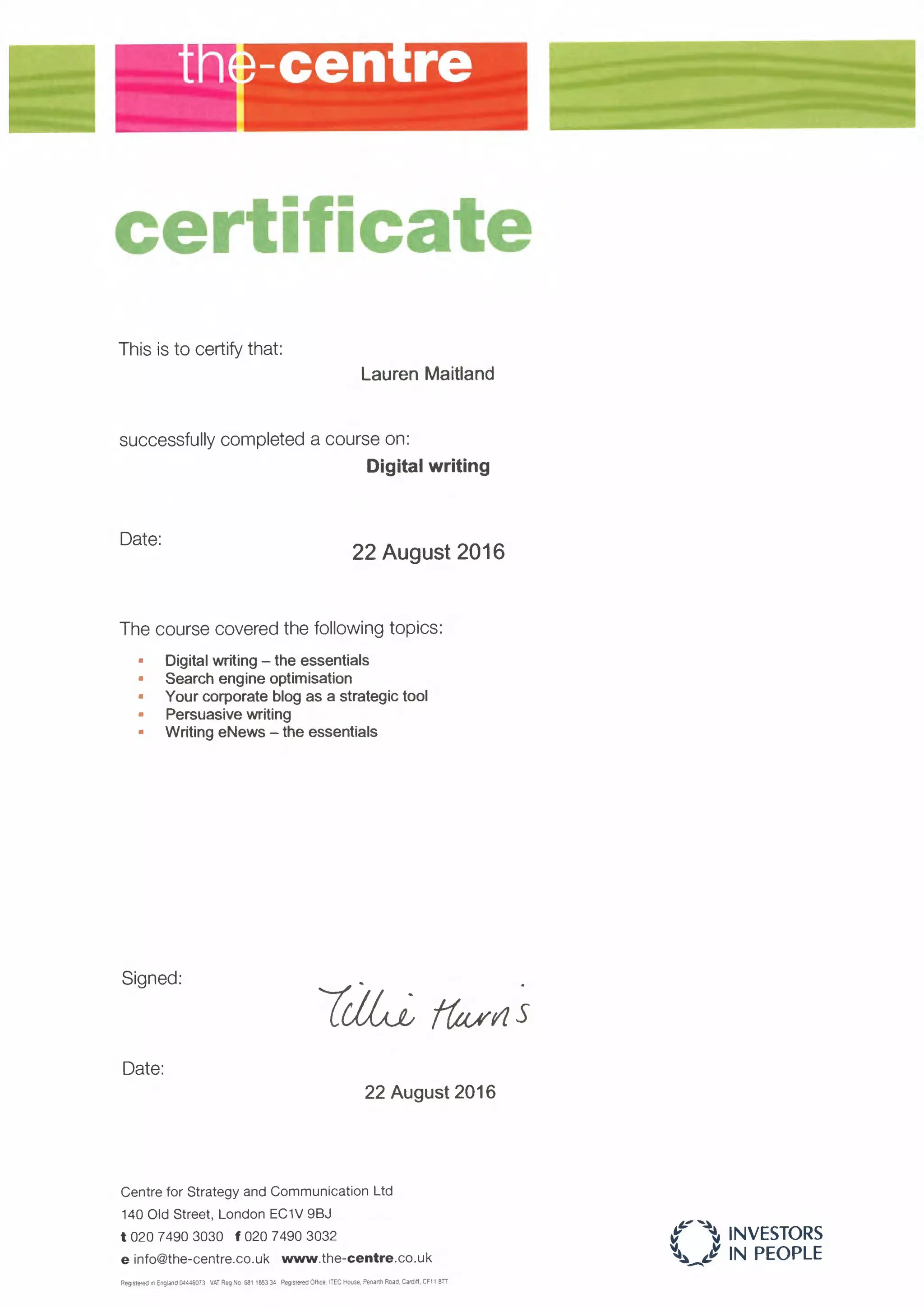 Digital Writing Certificate | PDF