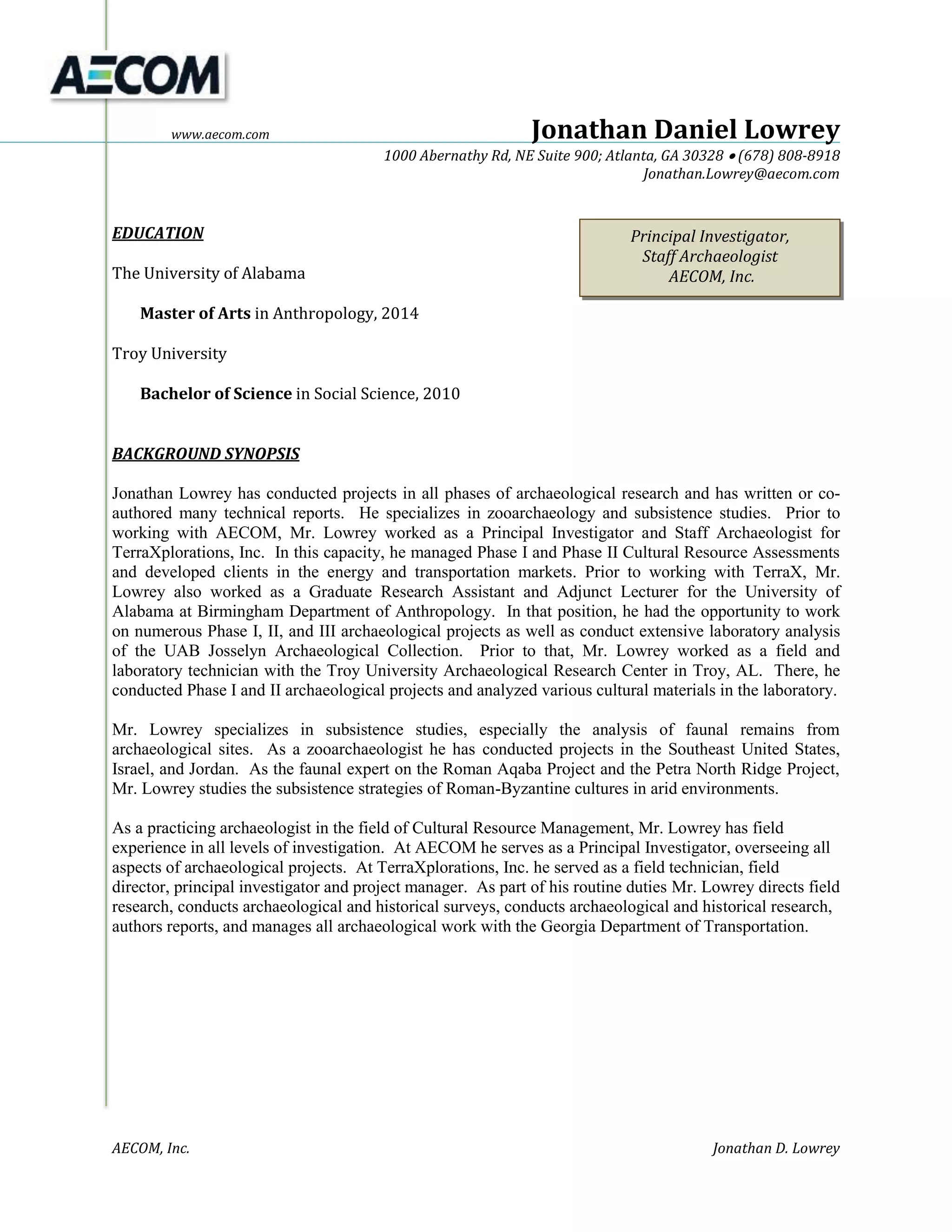 Lowrey AECOM resume | PDF