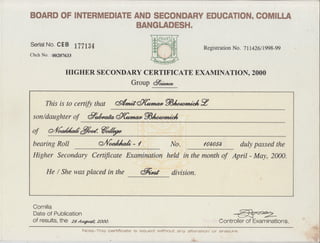 Higher Secondary Certificate | PDF