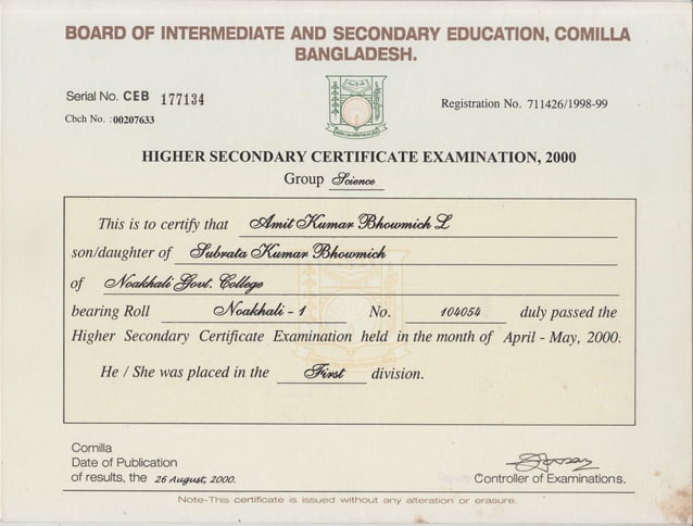 Higher Secondary Certificate | PDF
