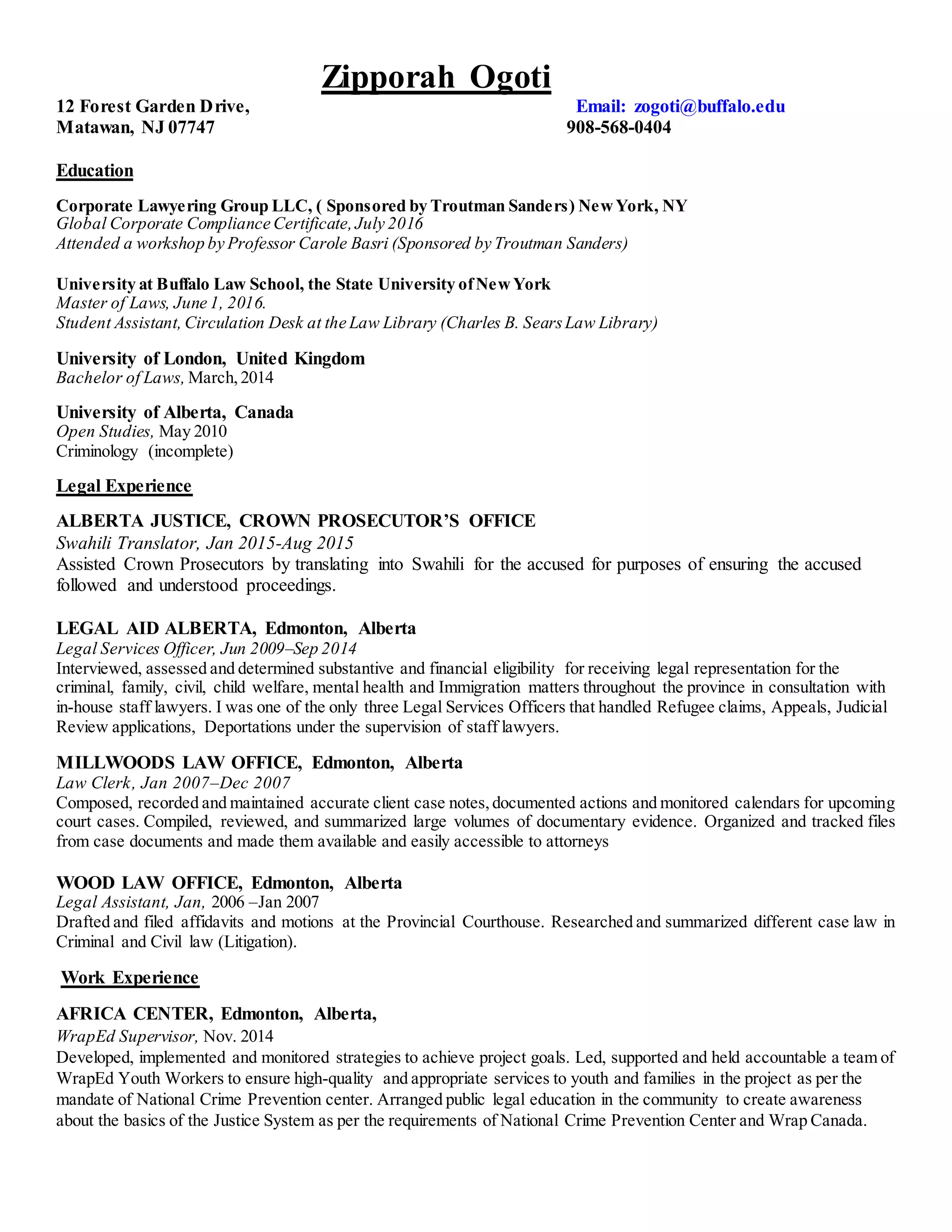 Zipporah Ogoti - Resume Compliance Matawan | DOCX