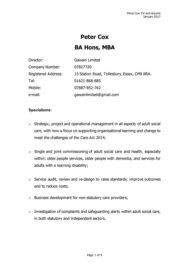 Peter Cox.CV.January.2017