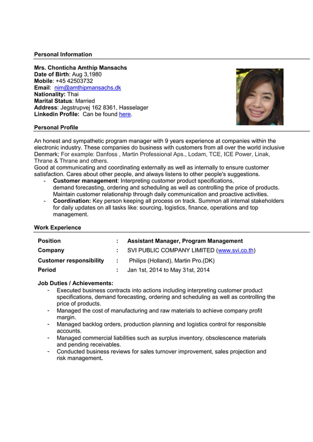 Mrs_Chonticha_Amthip_Mansachs_Resume_29.11.15 | Logistics | Business