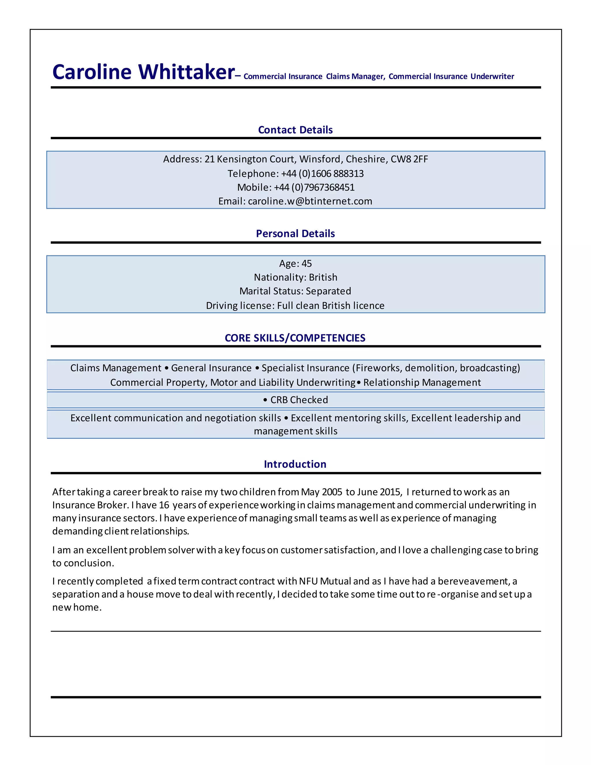 Caroline Whittaker resume | DOCX