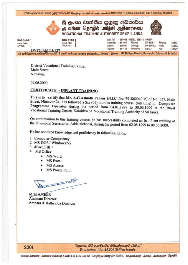 VTA Inplant Training | PDF