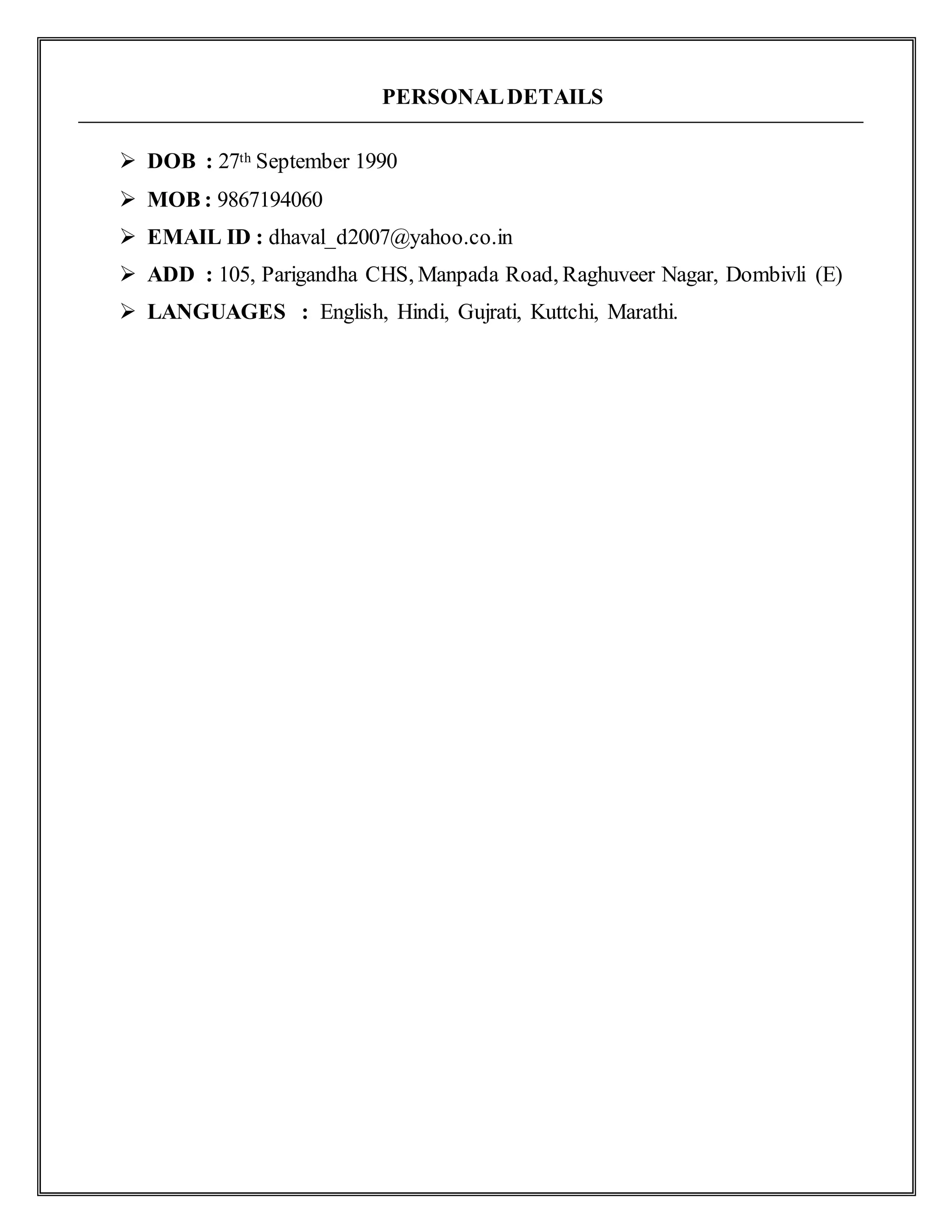 dhaval dedhia resume | DOCX