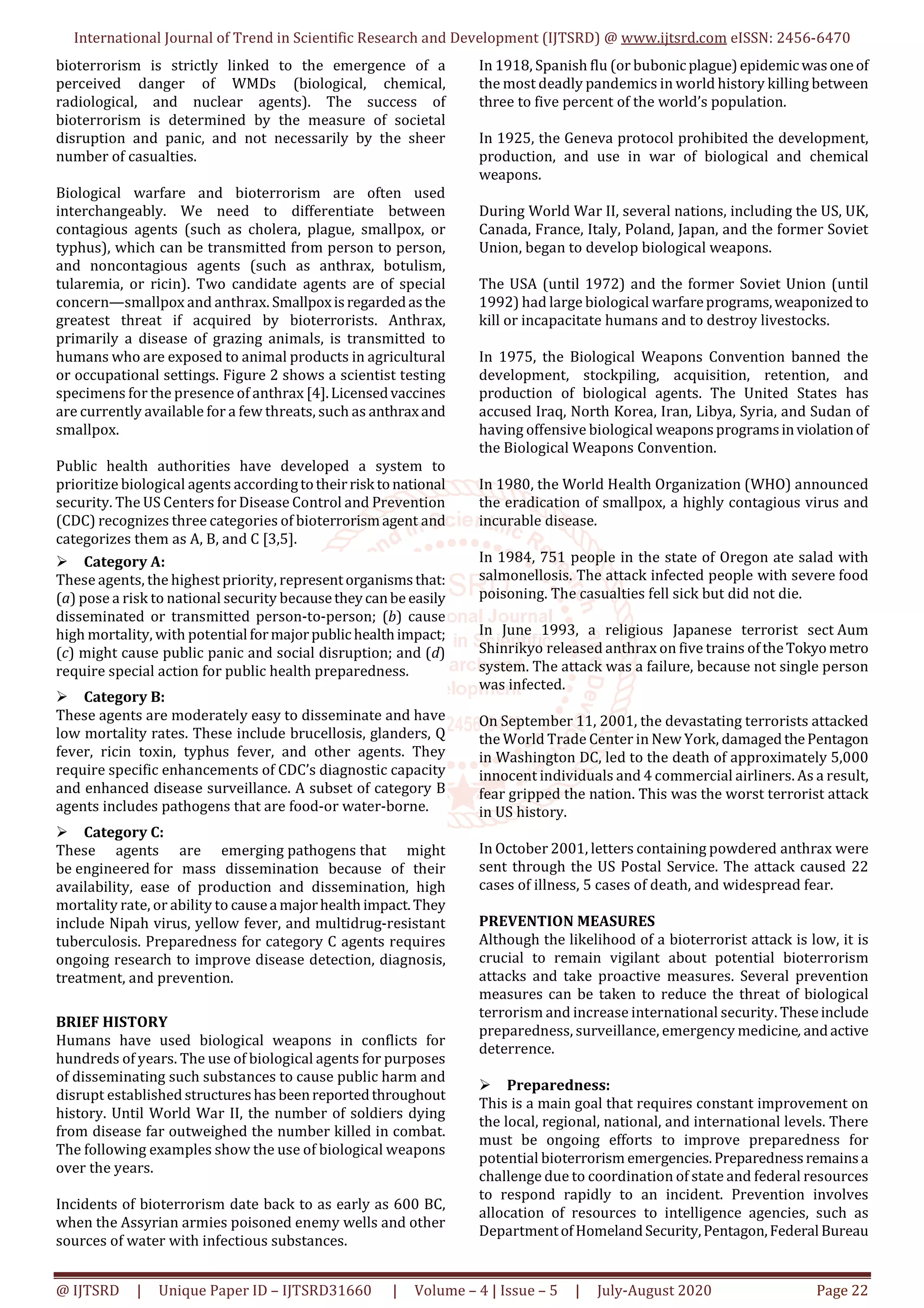 Bioterrorism An Introduction | PDF