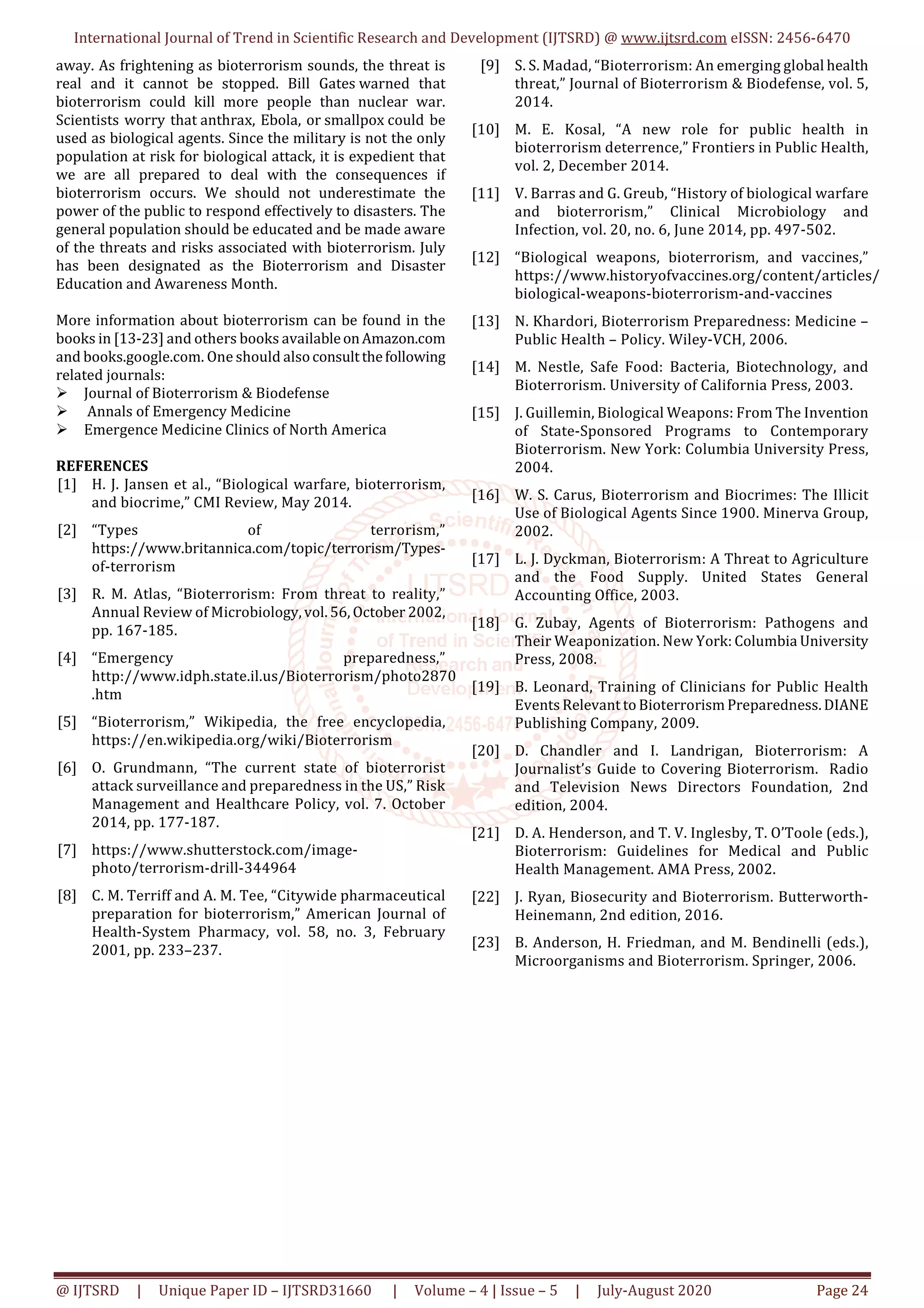 Bioterrorism An Introduction | PDF