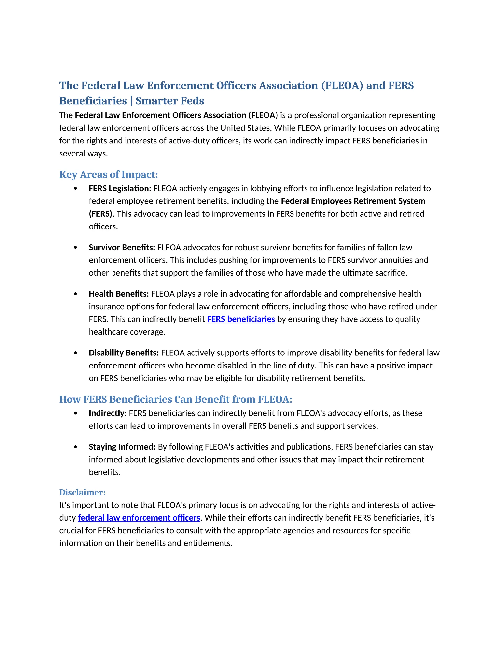 The Federal Law Enforcement Officers Association (FLEOA) and FERS ...