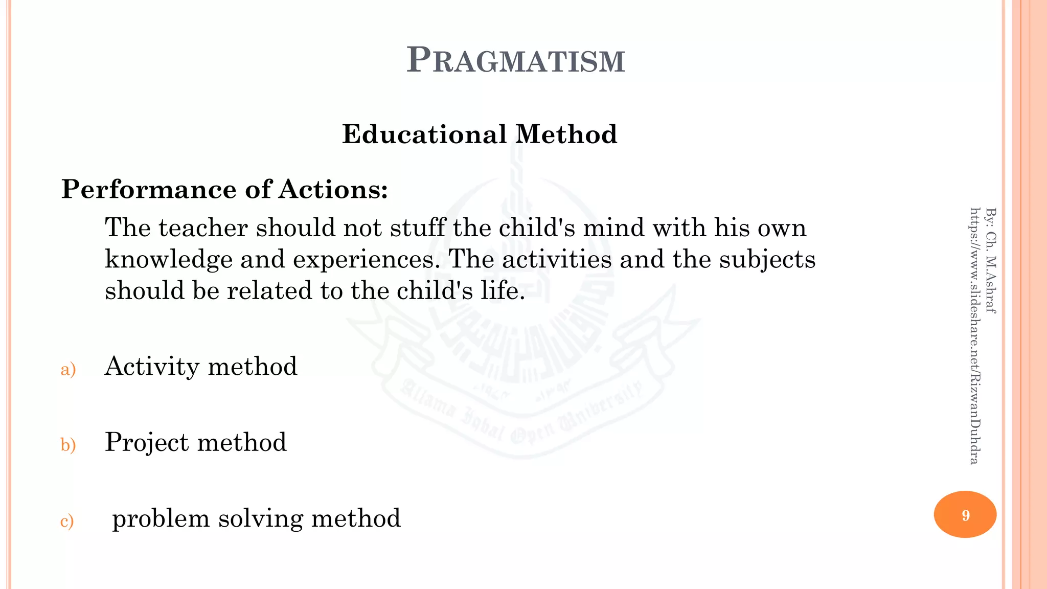 PRAGMATISM in Philosophy of Education | PDF