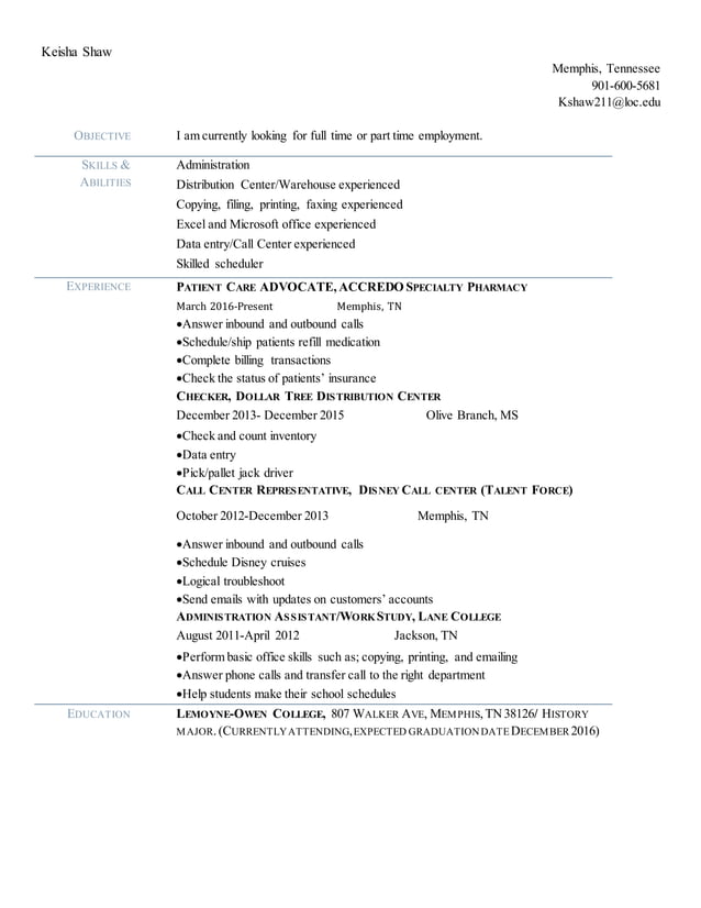 Keisha Shaw Resume.. | DOCX