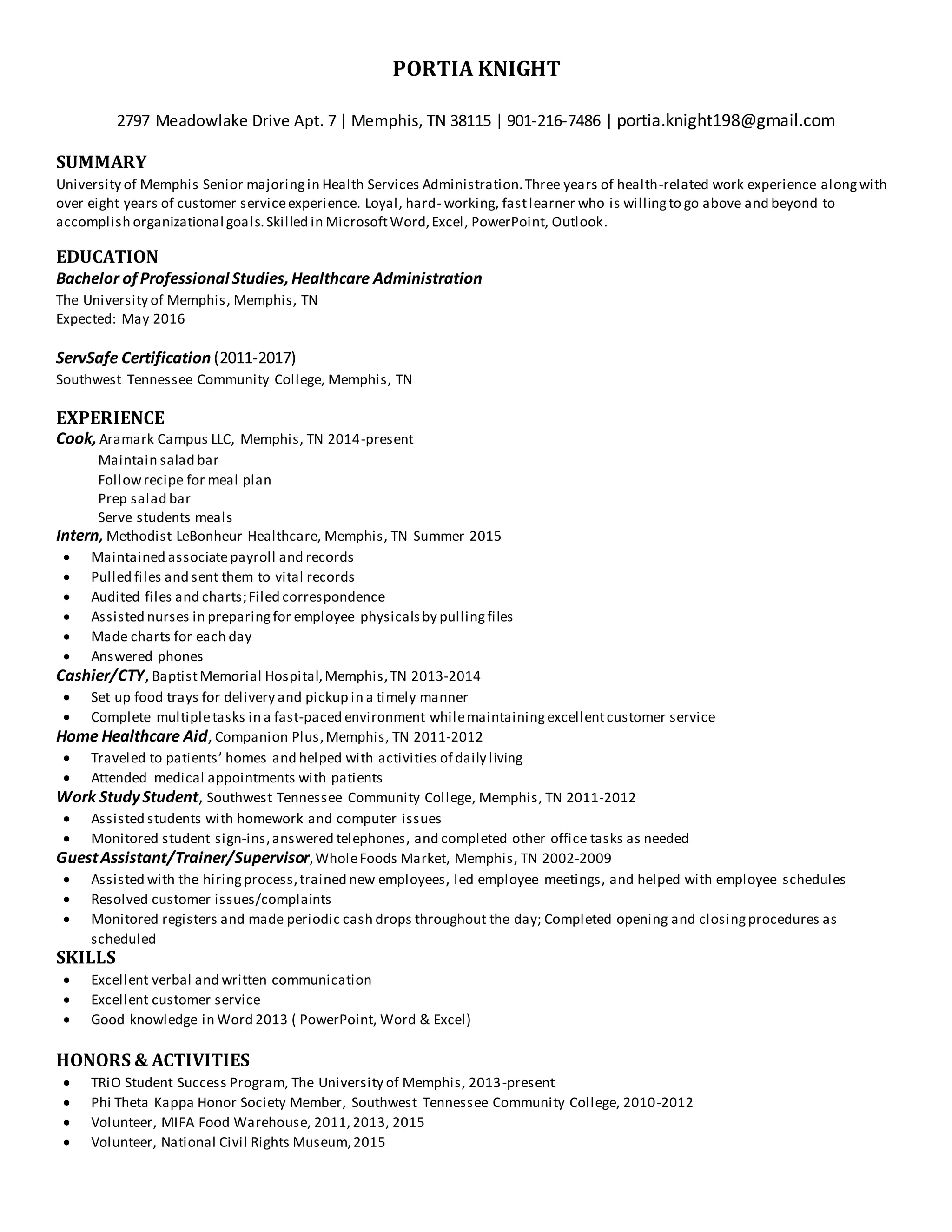Portia Knight Resume | DOCX