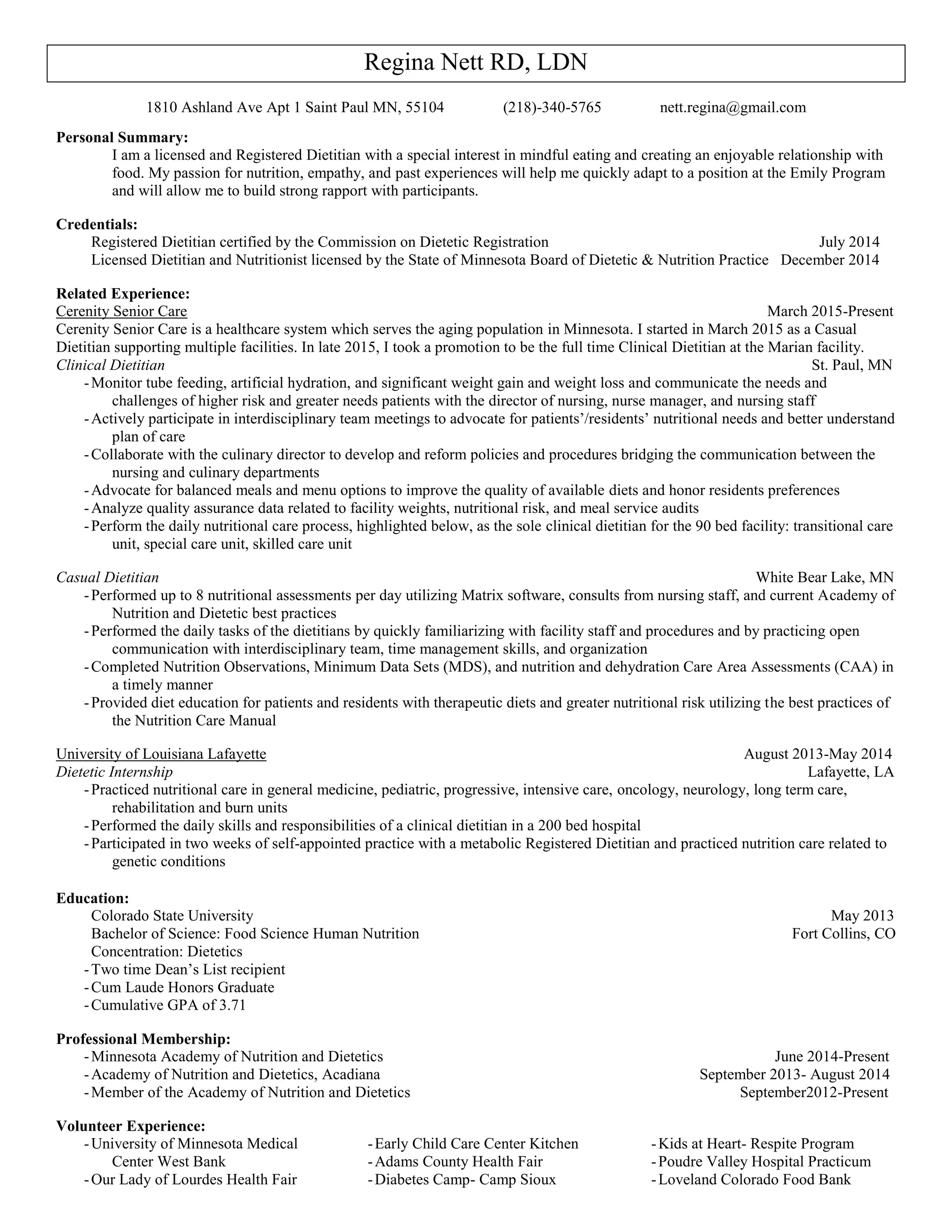 Regina E Nett RD, LDN | PDF