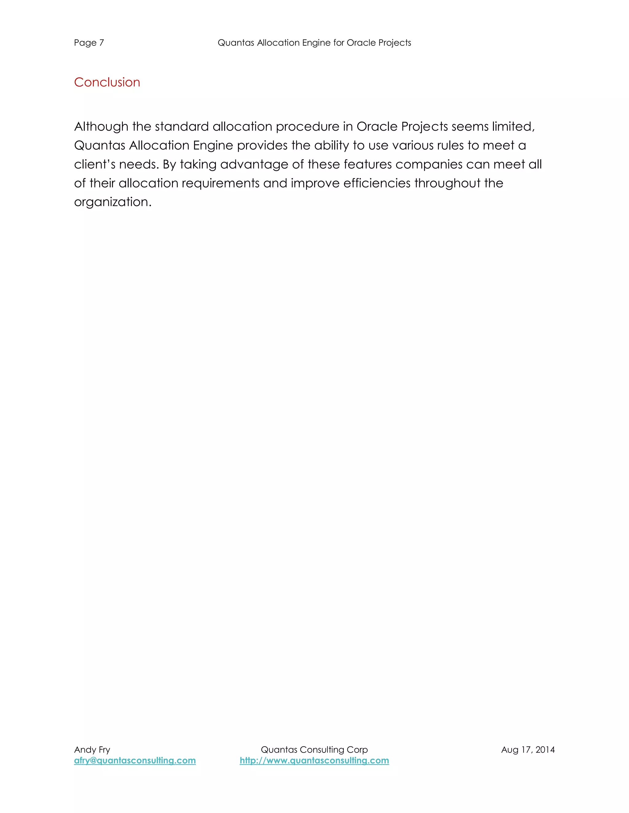 Quantas Allocation Engine for Oracle Projects | PDF