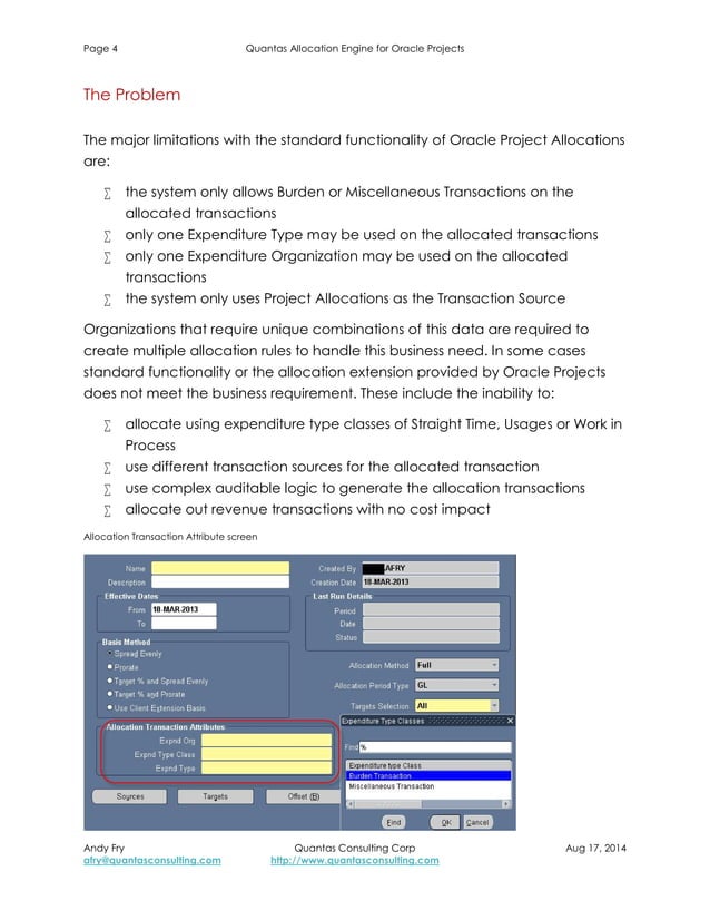 Quantas Allocation Engine for Oracle Projects | PDF