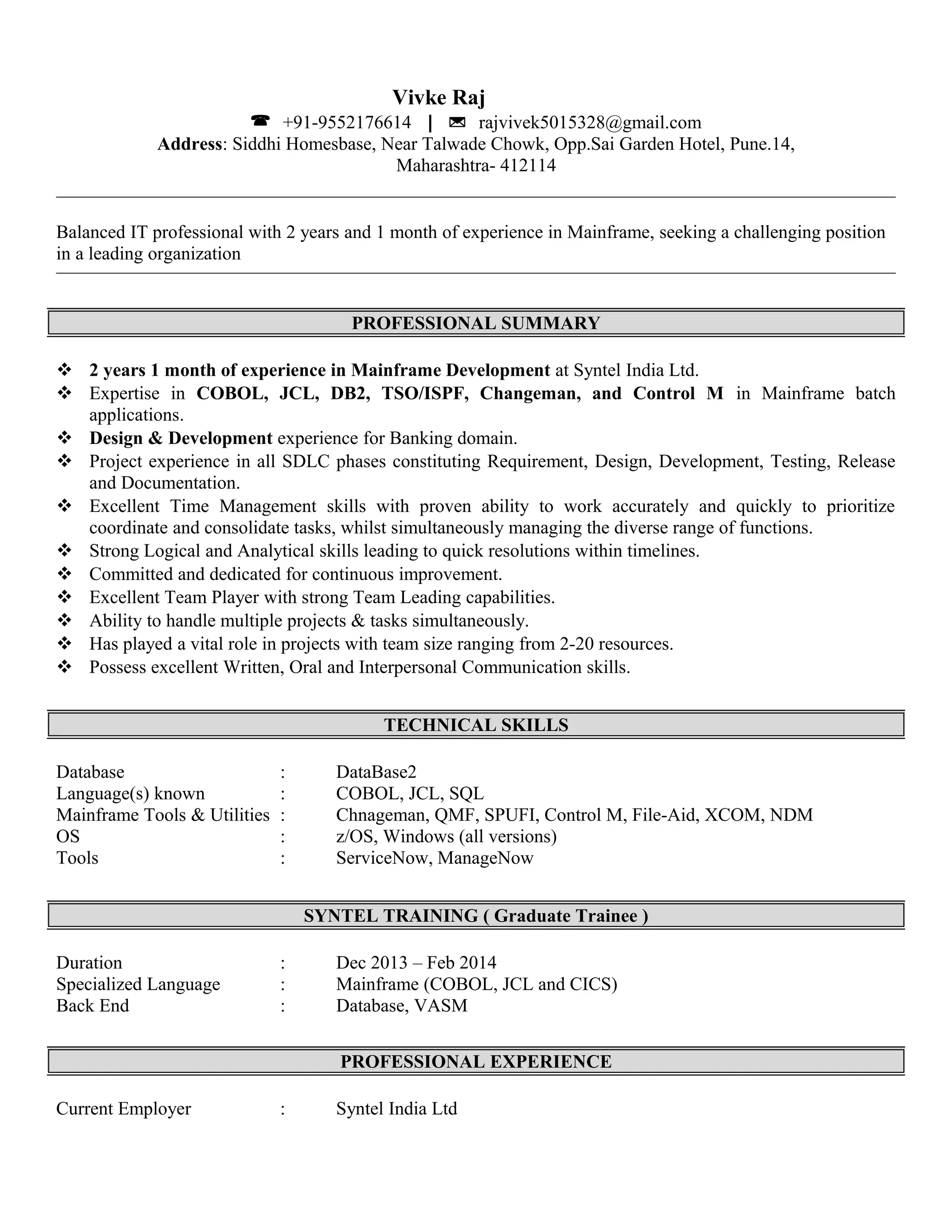 Vivek Raj CV | DOC