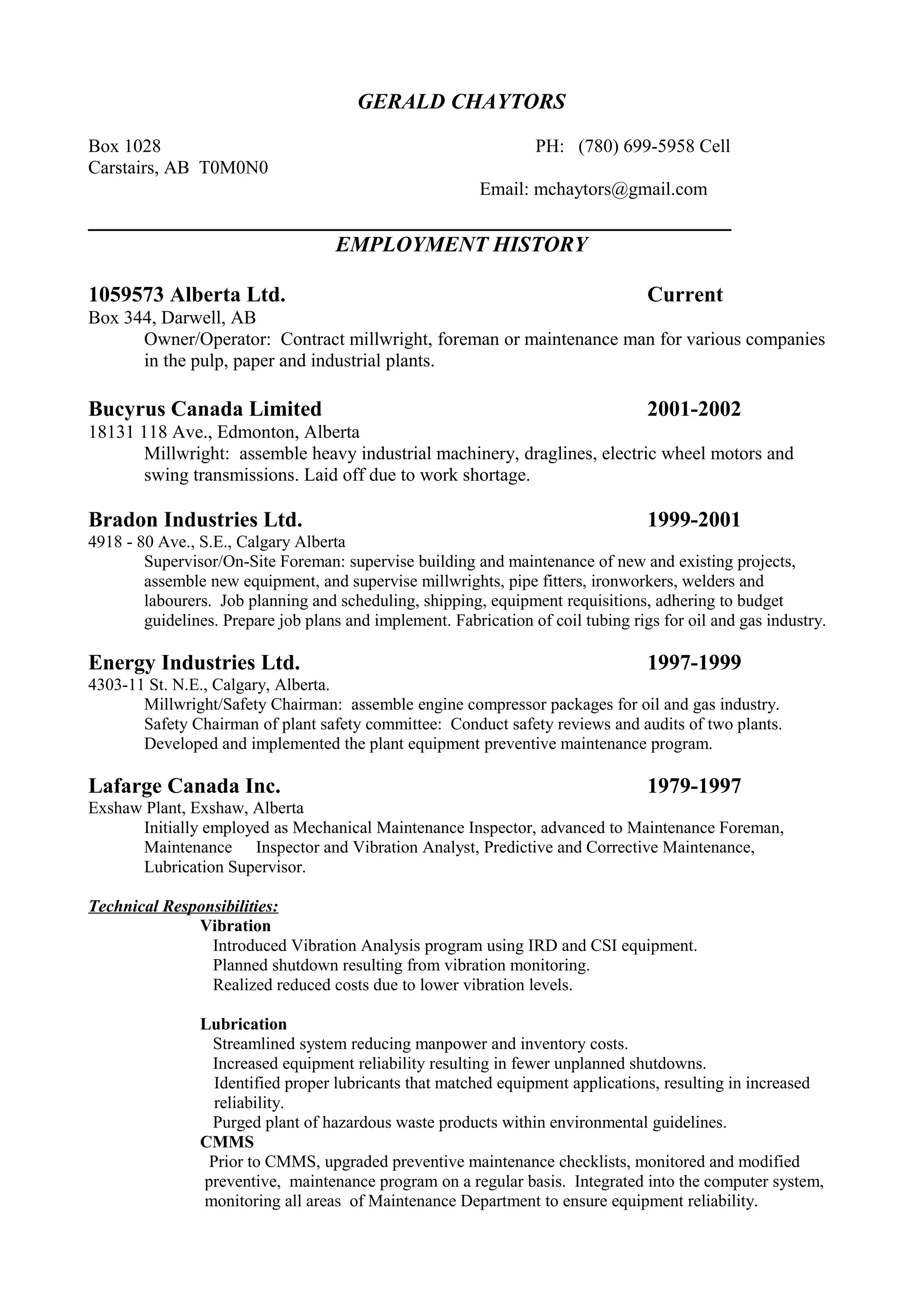 resume.gerry[1] | DOC | Construction Industry | Industries