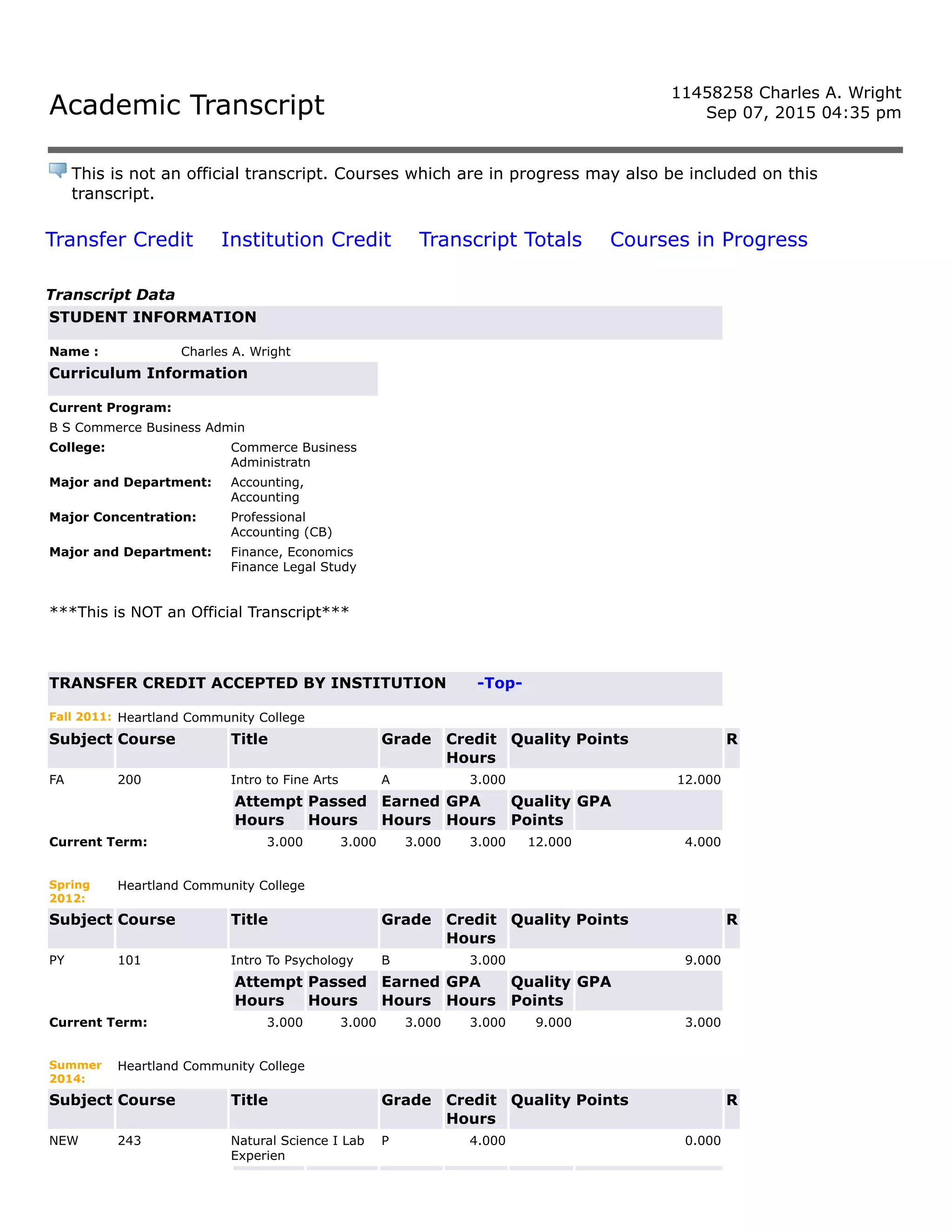 Academic Transcript- 2015 | PDF | Undergraduate Education | College ...