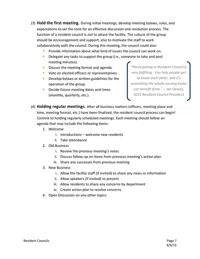 Resident Council Guide.final | PDF | Eldercare | Family and Relationships