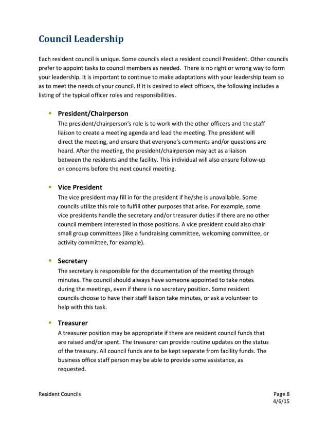 Resident Council Guide.final | PDF | Eldercare | Family and Relationships