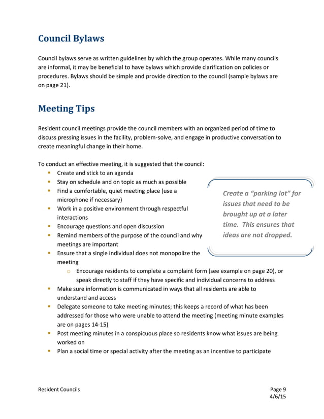 Resident Council Guide.final | PDF | Eldercare | Family and Relationships