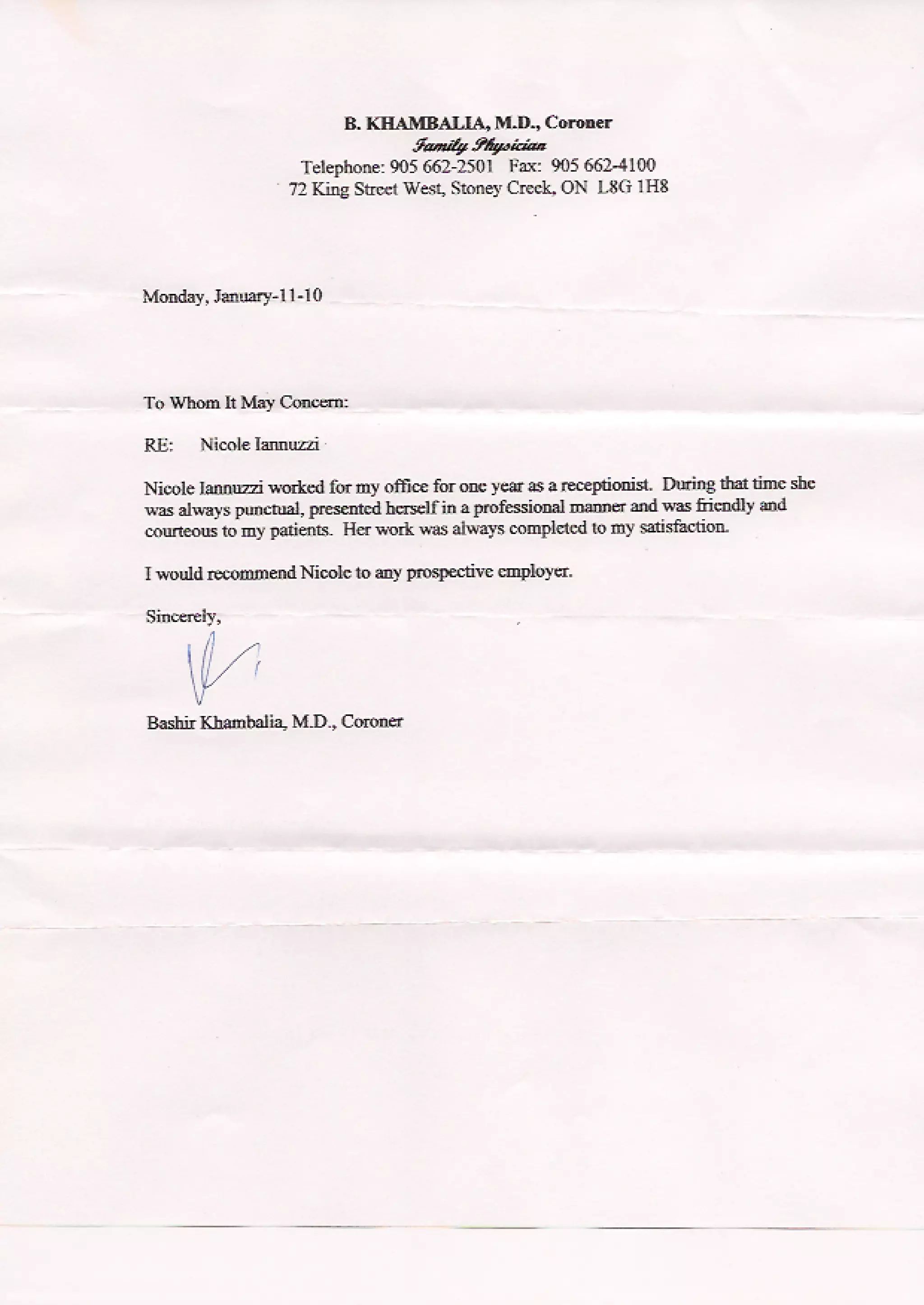 Nicole Iannuzzi's Dr. Khambalia Letter '10 | PDF