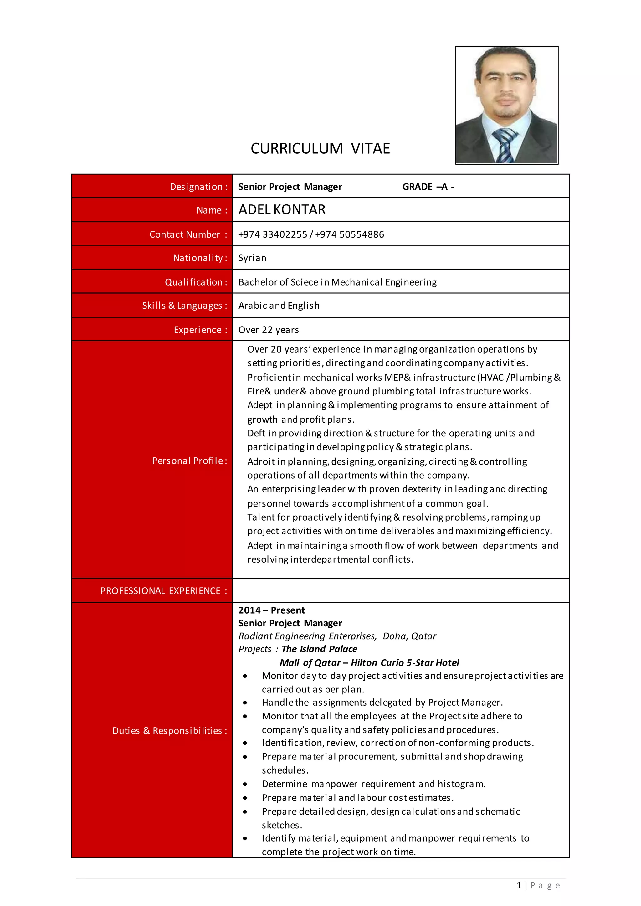 PM - CV - MEP Project Manager- | DOCX