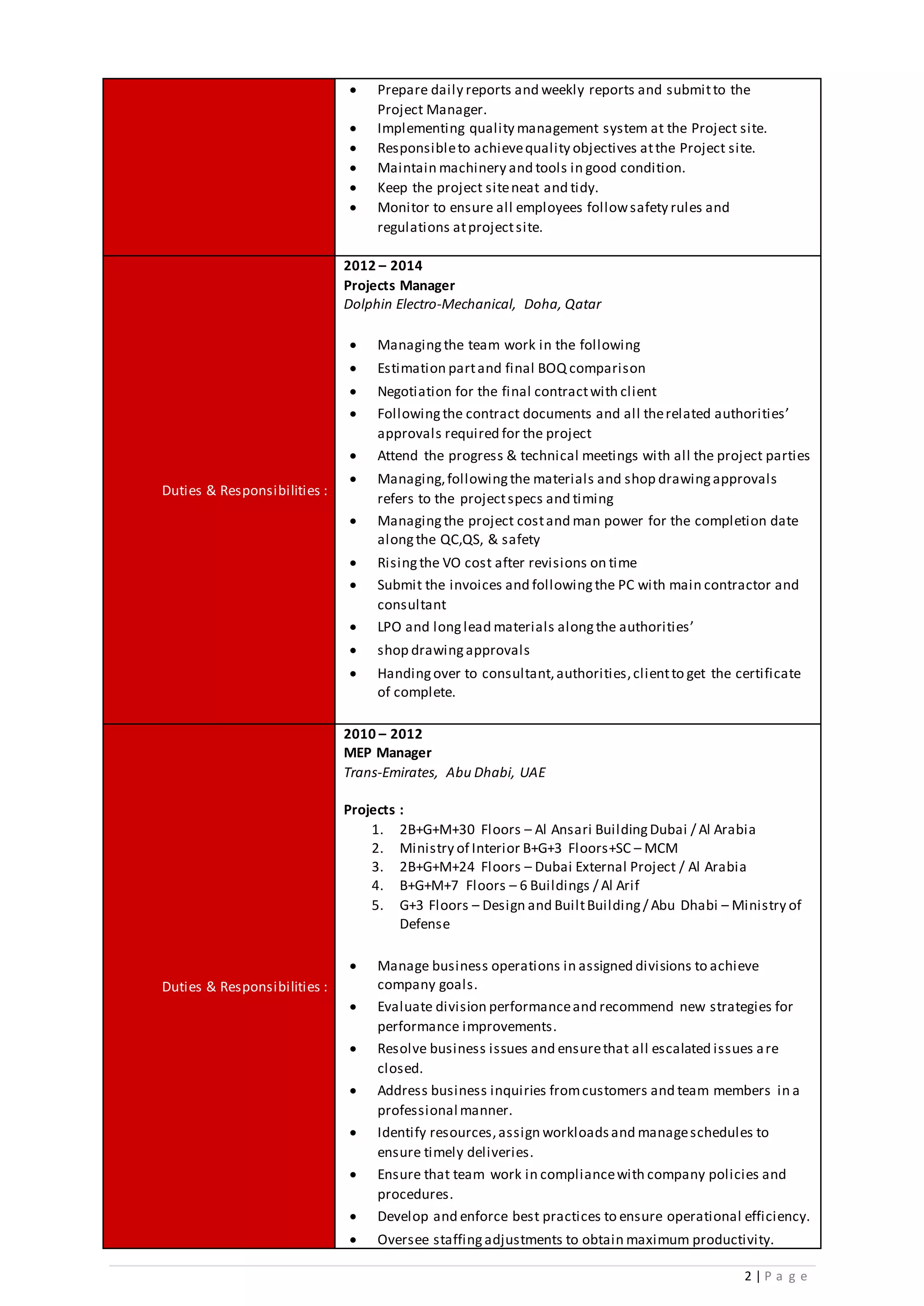 PM - CV - MEP Project Manager- | DOCX