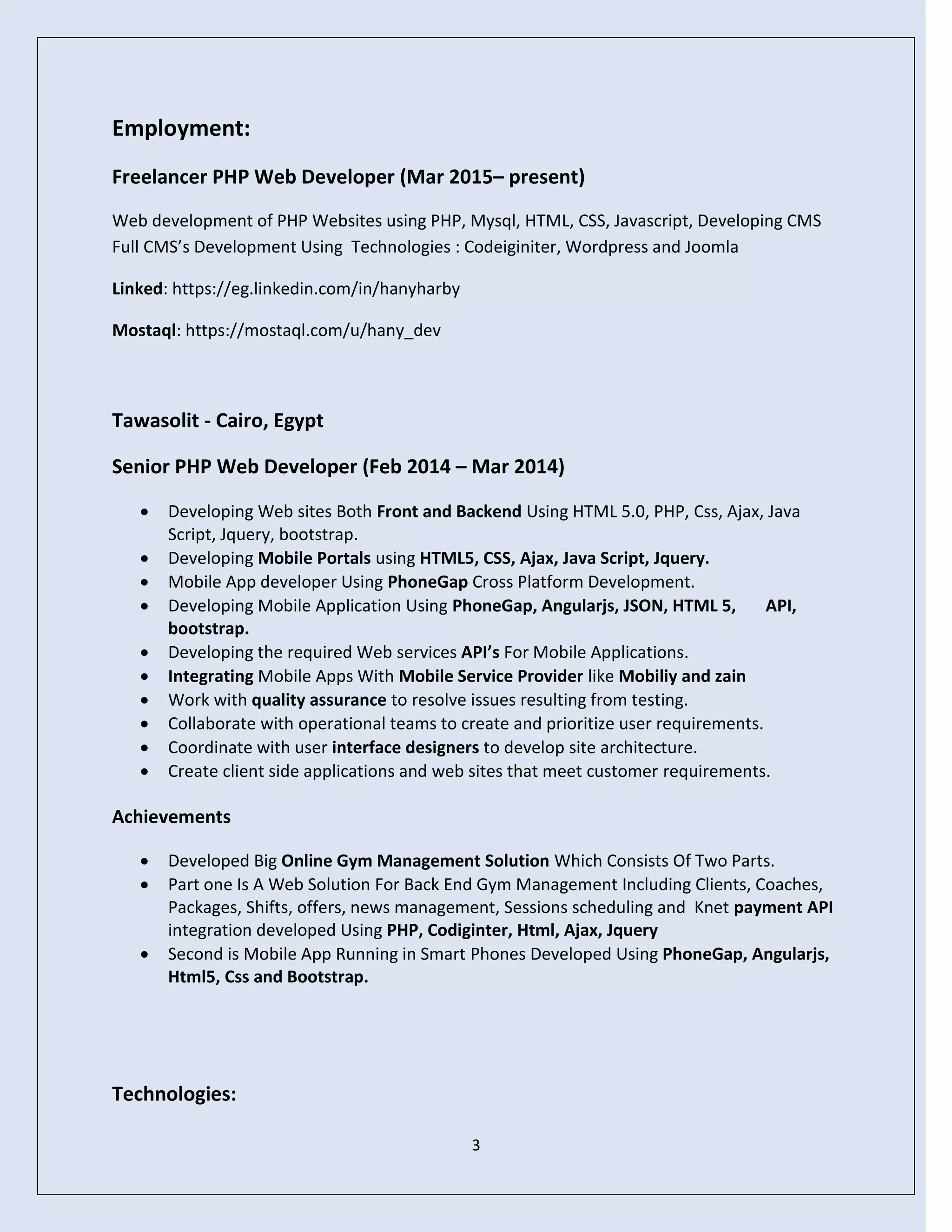 Hany Harby Senior PHP Developer | PDF