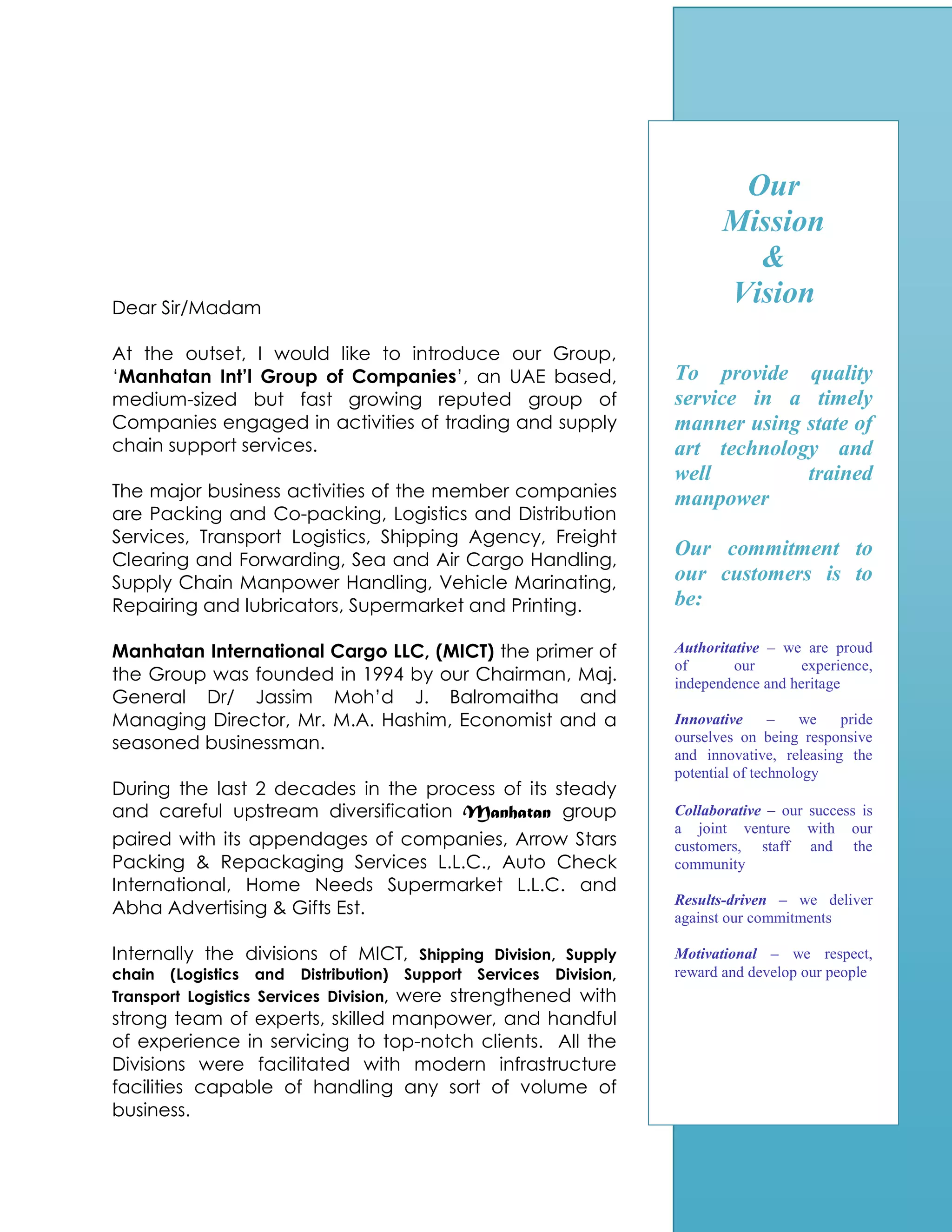 Manhatan Group Introduction Letter | PDF