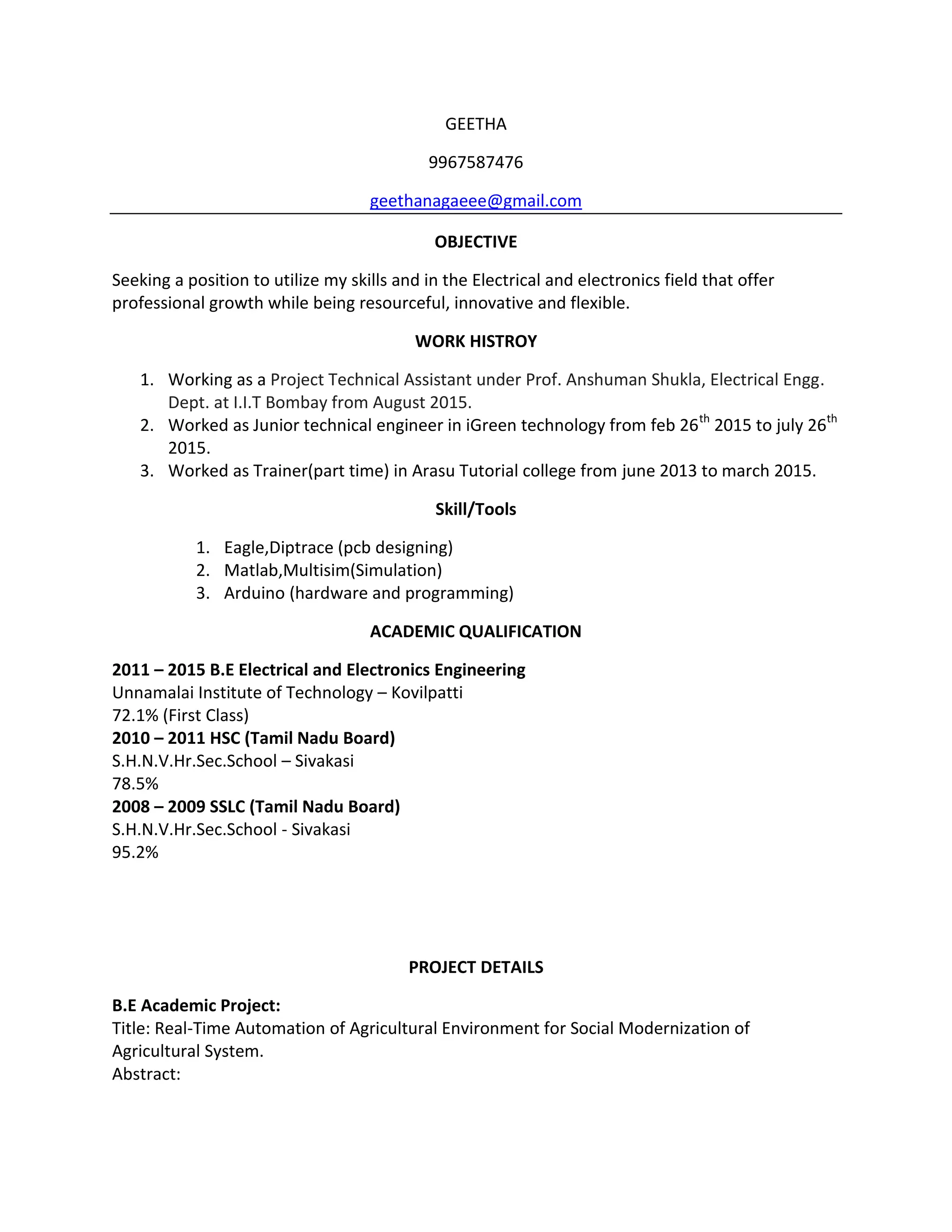 GEETHA resume | PDF