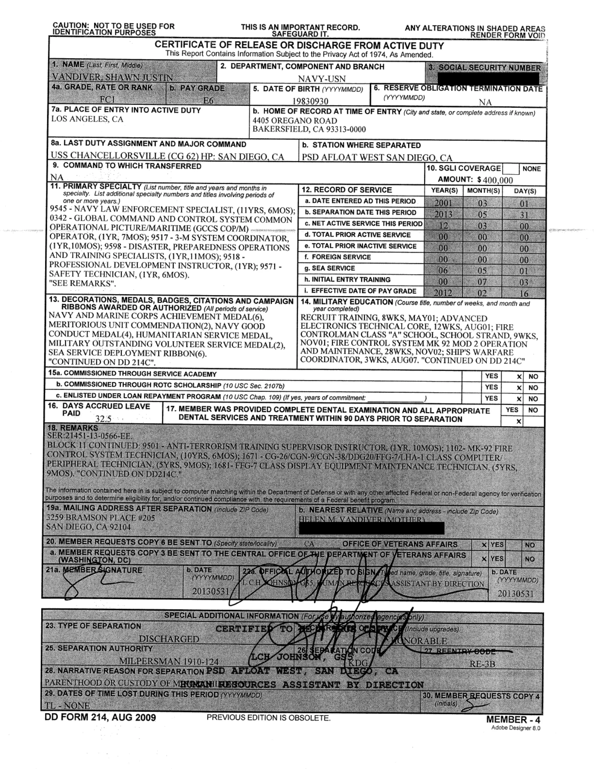 Certified True DD-214 redacted_Redacted | PDF