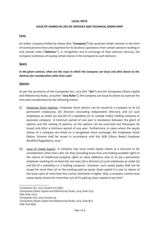 Legal Note on Shares in Lieu of Services | DOC