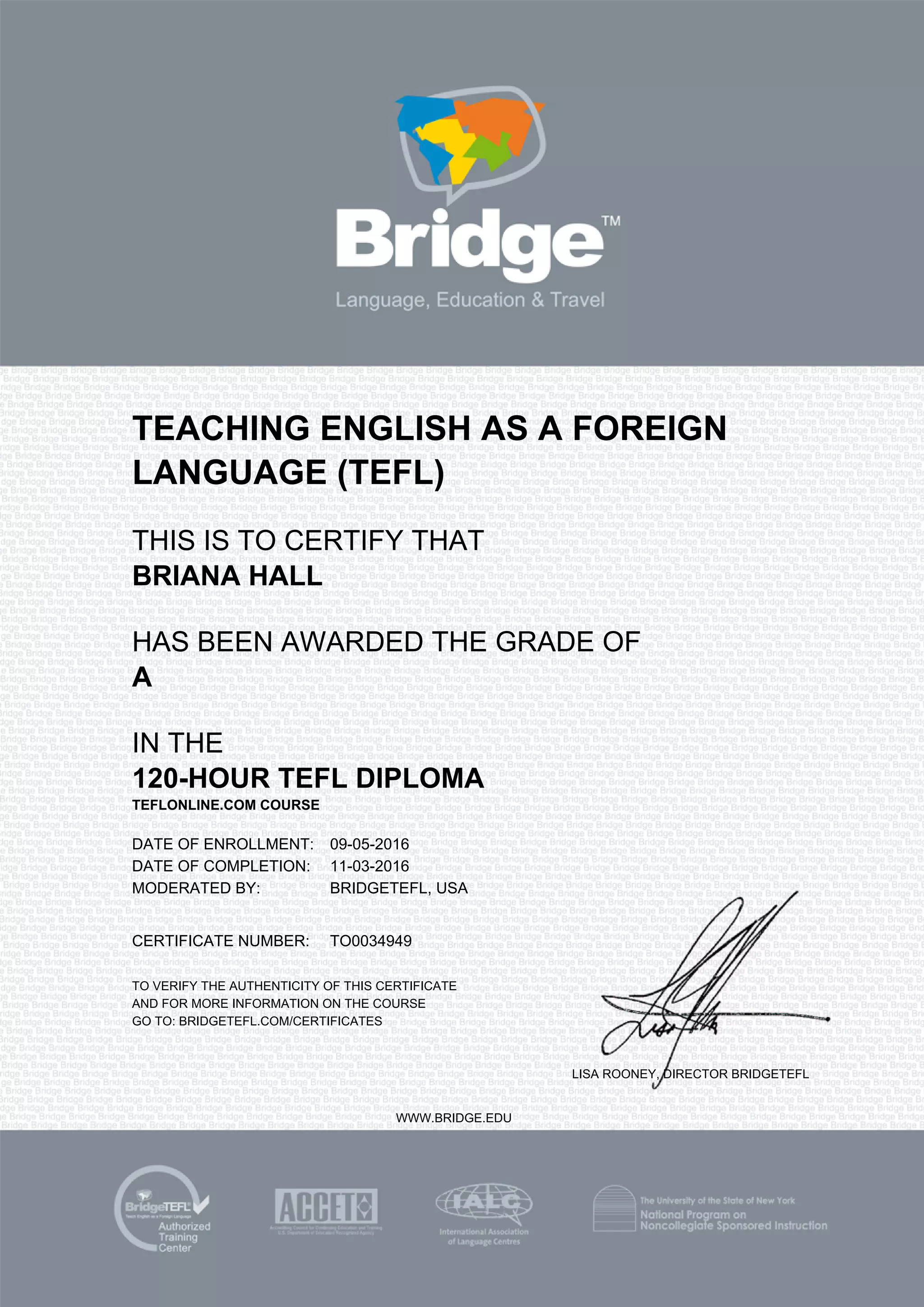 TEFL 120-hr Certificate | PDF