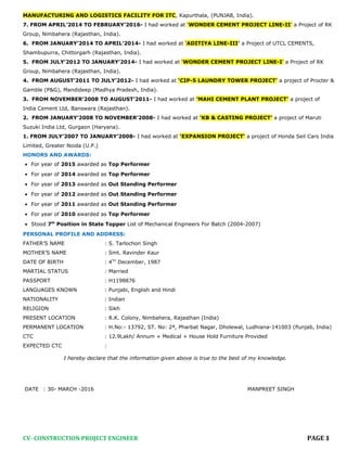 PROJECT ENGINEER - MANPREET SINGH | PDF