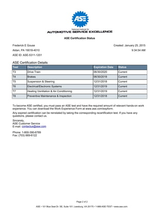 ASE_Certification_Status_Frederick_Gouse | PDF