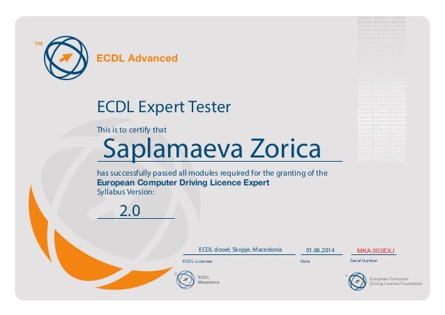ecdl advanced certificate macedonia Zorica