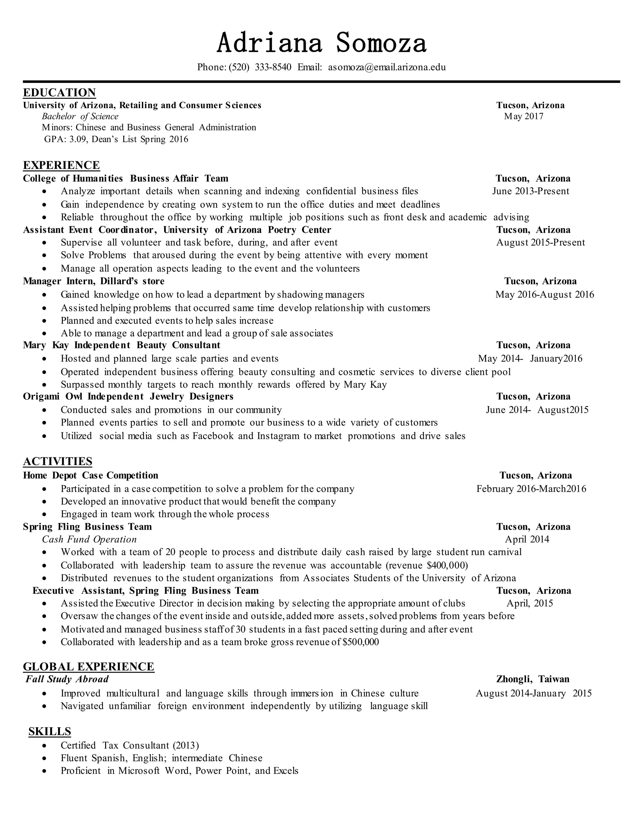 Adriana Somoza Resume | PDF