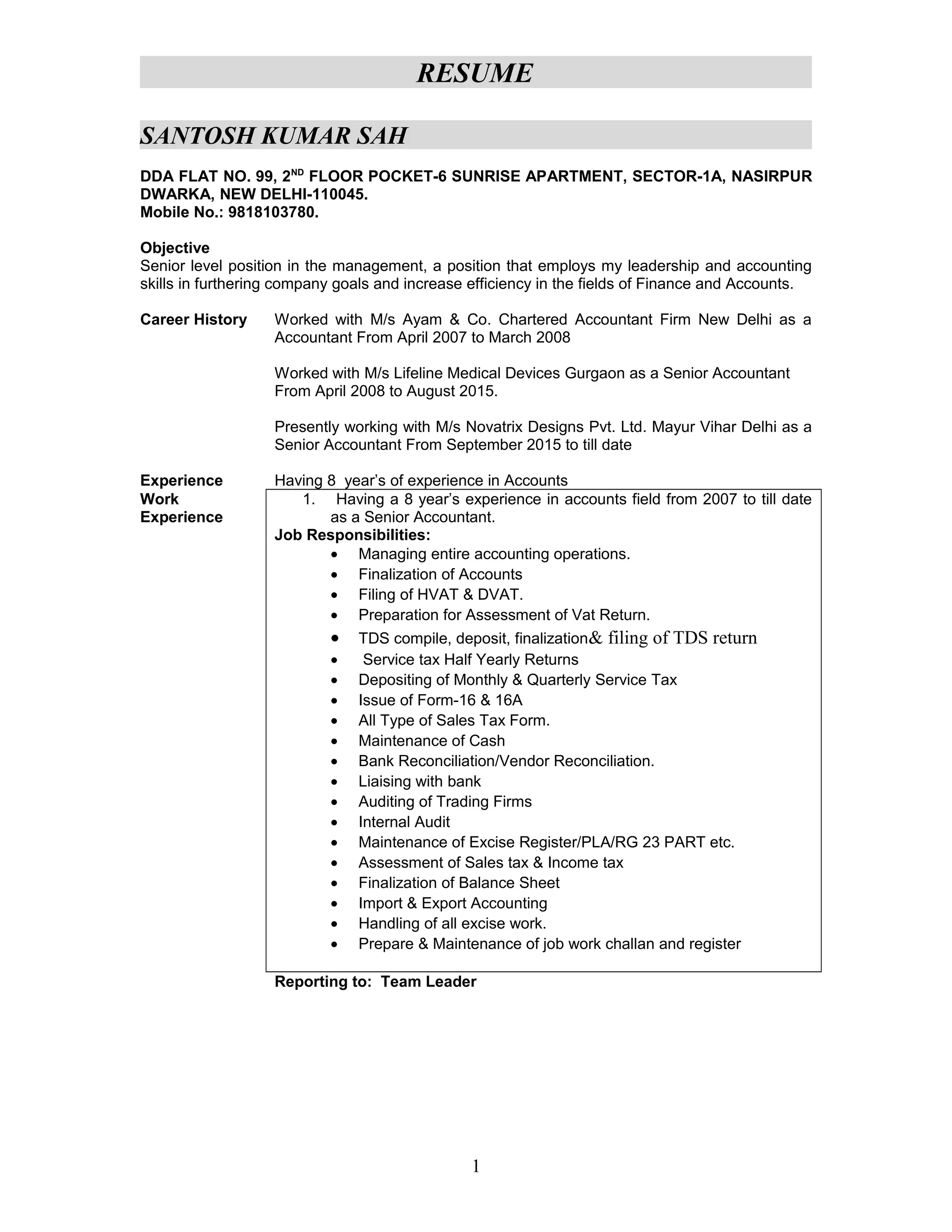SANTOSH_RESUME-updated | DOC | Business Accounting & Finance | Business