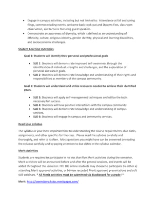 FYE 100 - A0Z1 Syllabus | PDF