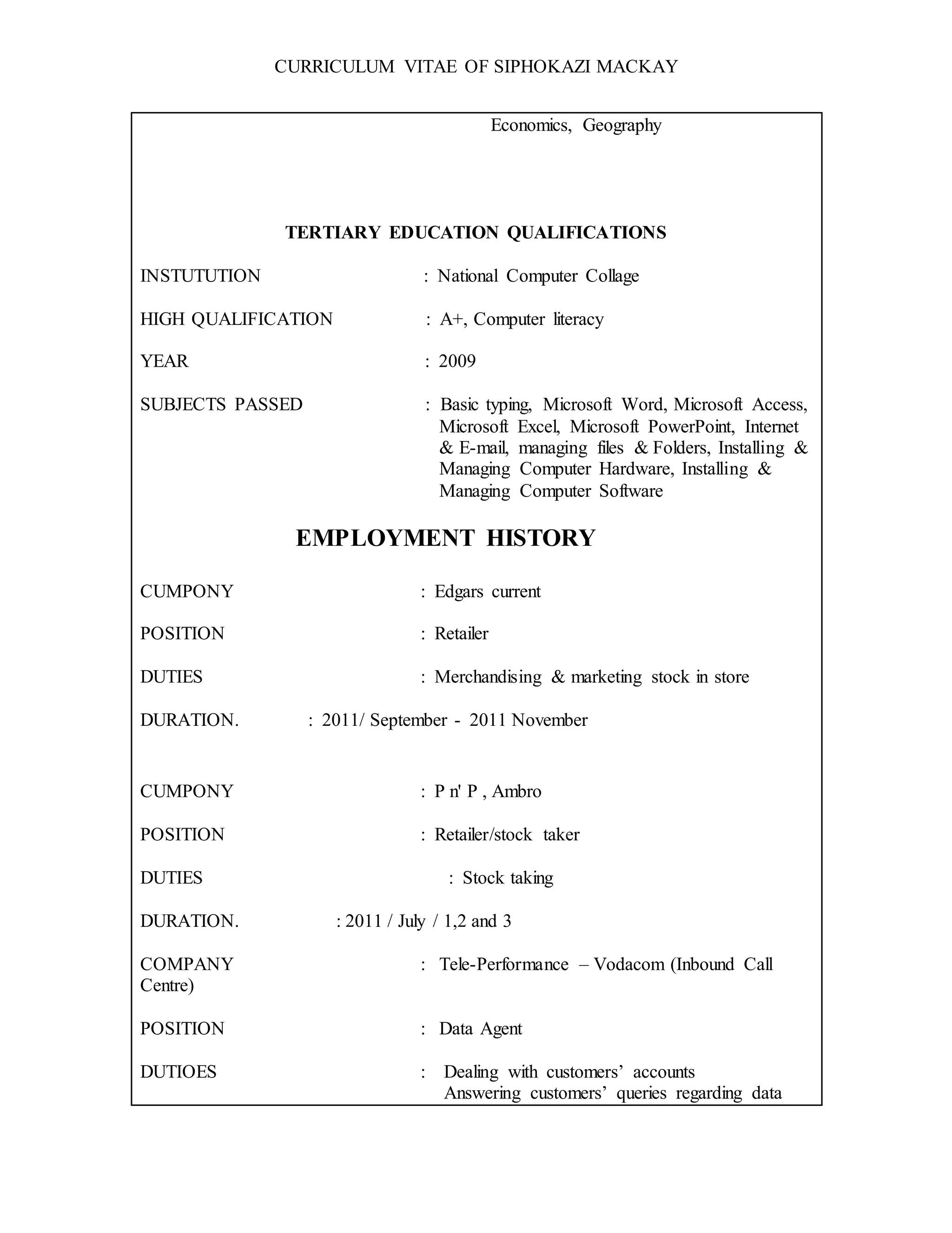 Siphokazi Mackay CV | DOCX