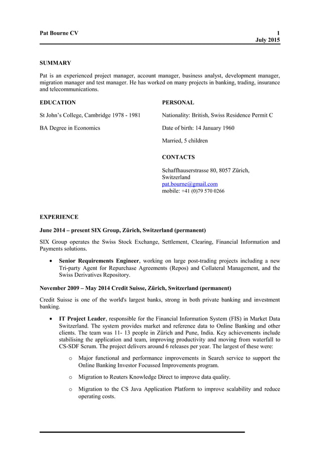 Pat Bourne CV | DOC